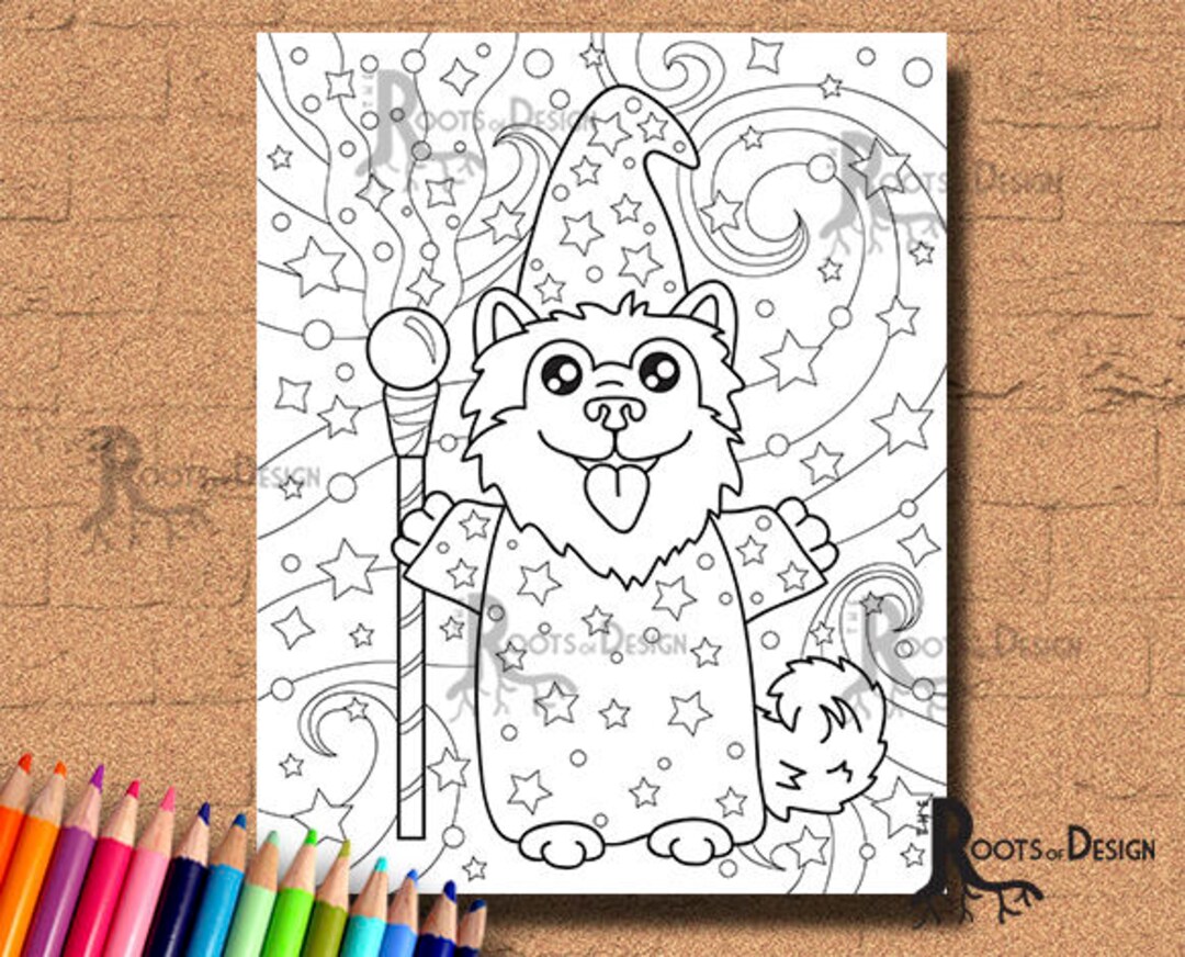 INSTANT DOWNLOAD Coloring Page - Wizard Dog Print, Doodle Art ...