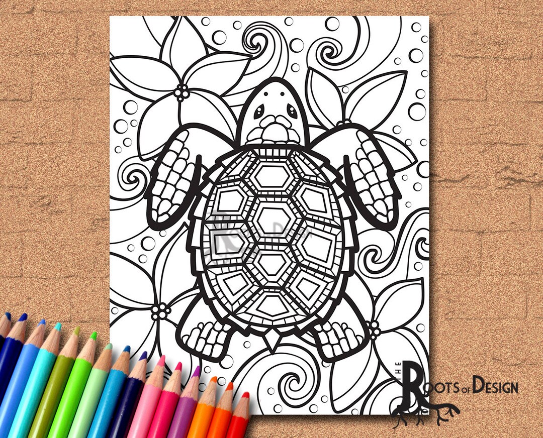 INSTANT DOWNLOAD Coloring Page - Turtle Zentangle Inspired, Doodle Art ...