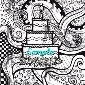 Instant Download- Coloring Page / Art Print Zentangle Inspired Birthday ...
