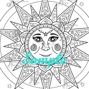 INSTANT DOWNLOAD Coloring Page - Celestial Sun Moon Coloring Pack ...