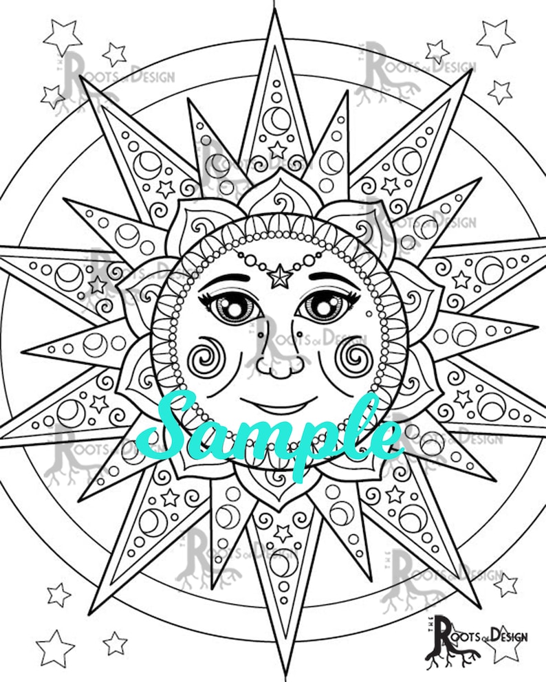 INSTANT DOWNLOAD Coloring Page Celestial Sun Moon Coloring - Etsy
