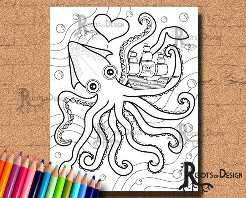 INSTANT DOWNLOAD Coloring Kraken Art Coloring Print Doodle | Etsy