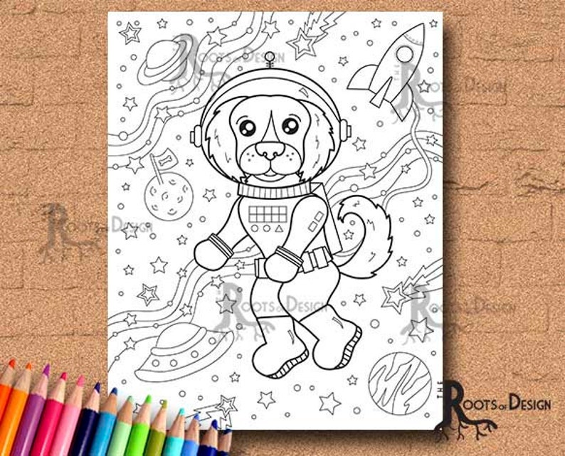 INSTANT DOWNLOAD Coloring Page Space Dog Doodle Art - Etsy
