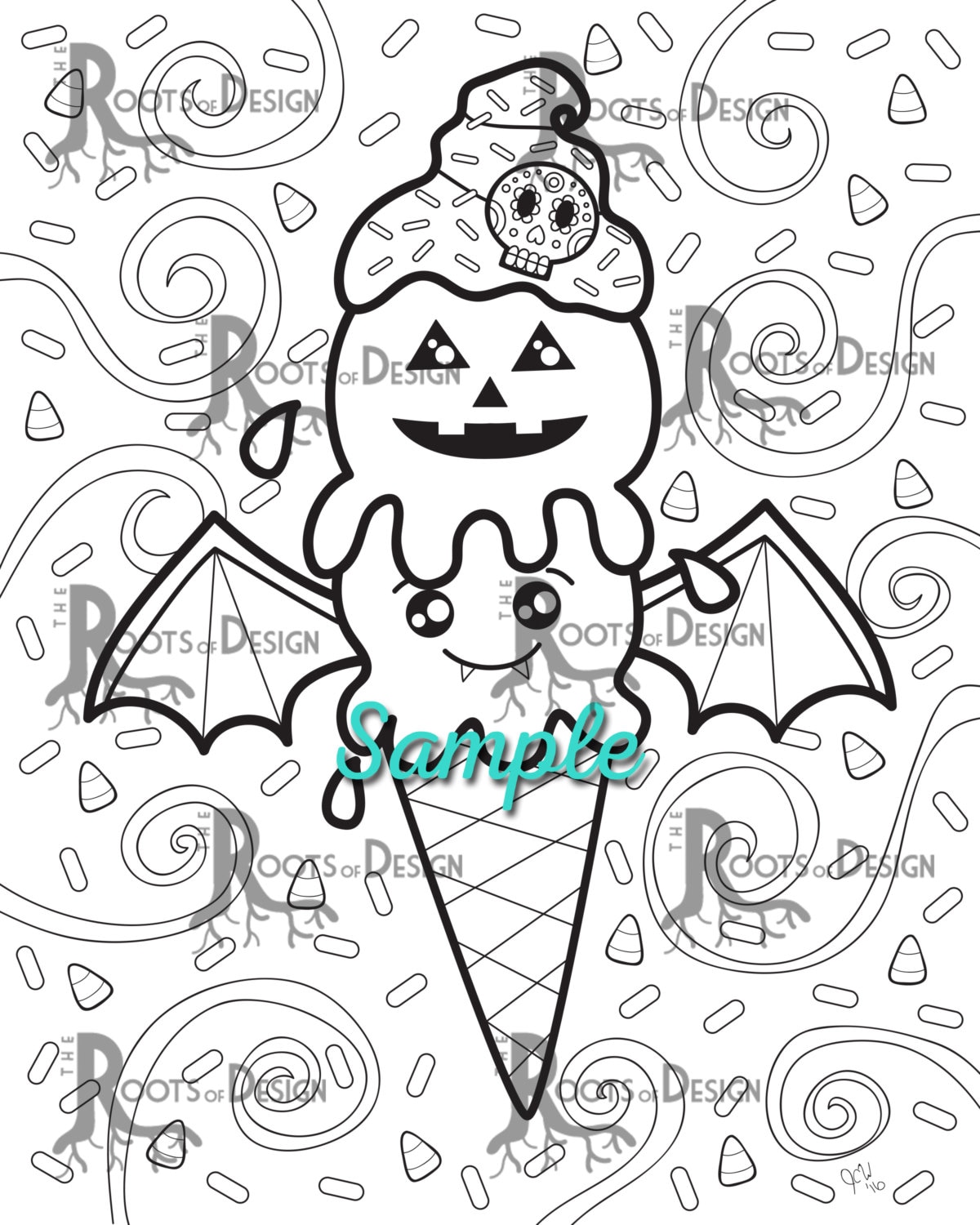 INSTANT DOWNLOAD Halloween Ice Cream Coloring Coloring Page | Etsy