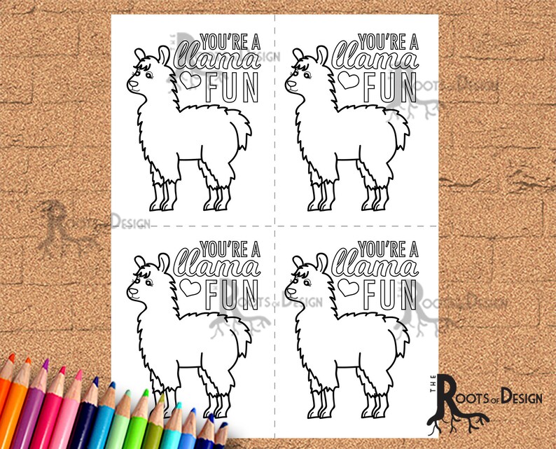 Instant Download- Cute Llama Valentine Card for Coloring, Great for the ...