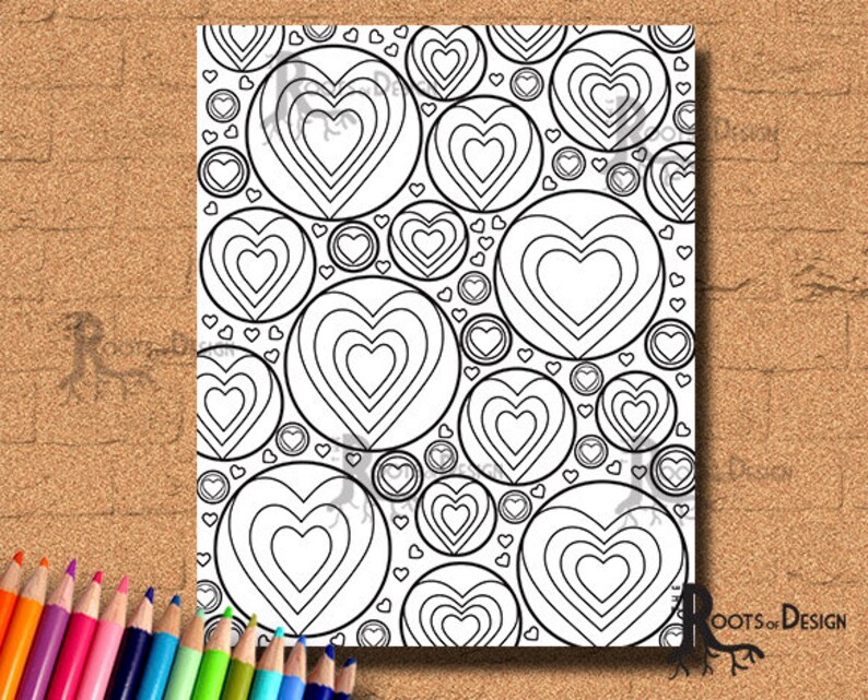 INSTANT DOWNLOAD Coloring Page hearts in Circles Art Coloring - Etsy
