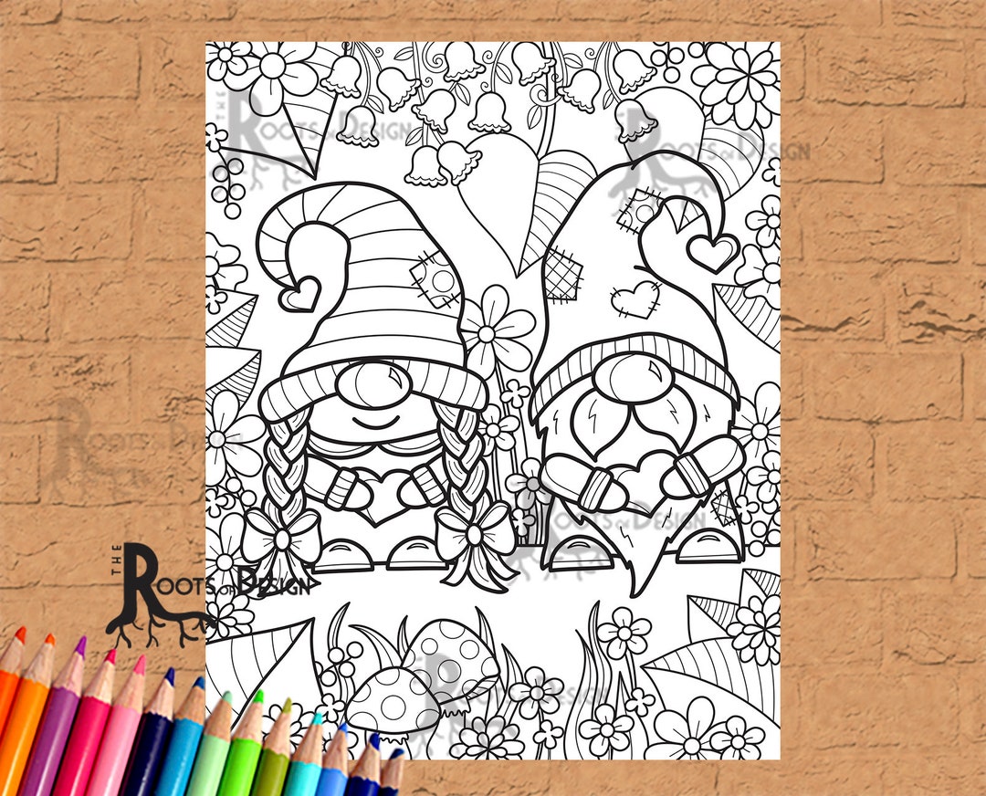 INSTANT DOWNLOAD Coloring Page - Gnome Couple in Love in Forest Bundle ...