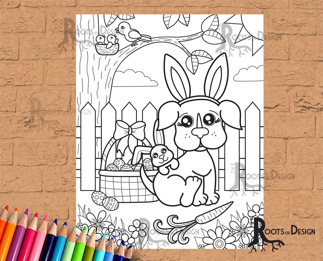 INSTANT DOWNLOAD Coloring Page - Easter Dog Doodle Art, Printable - Etsy