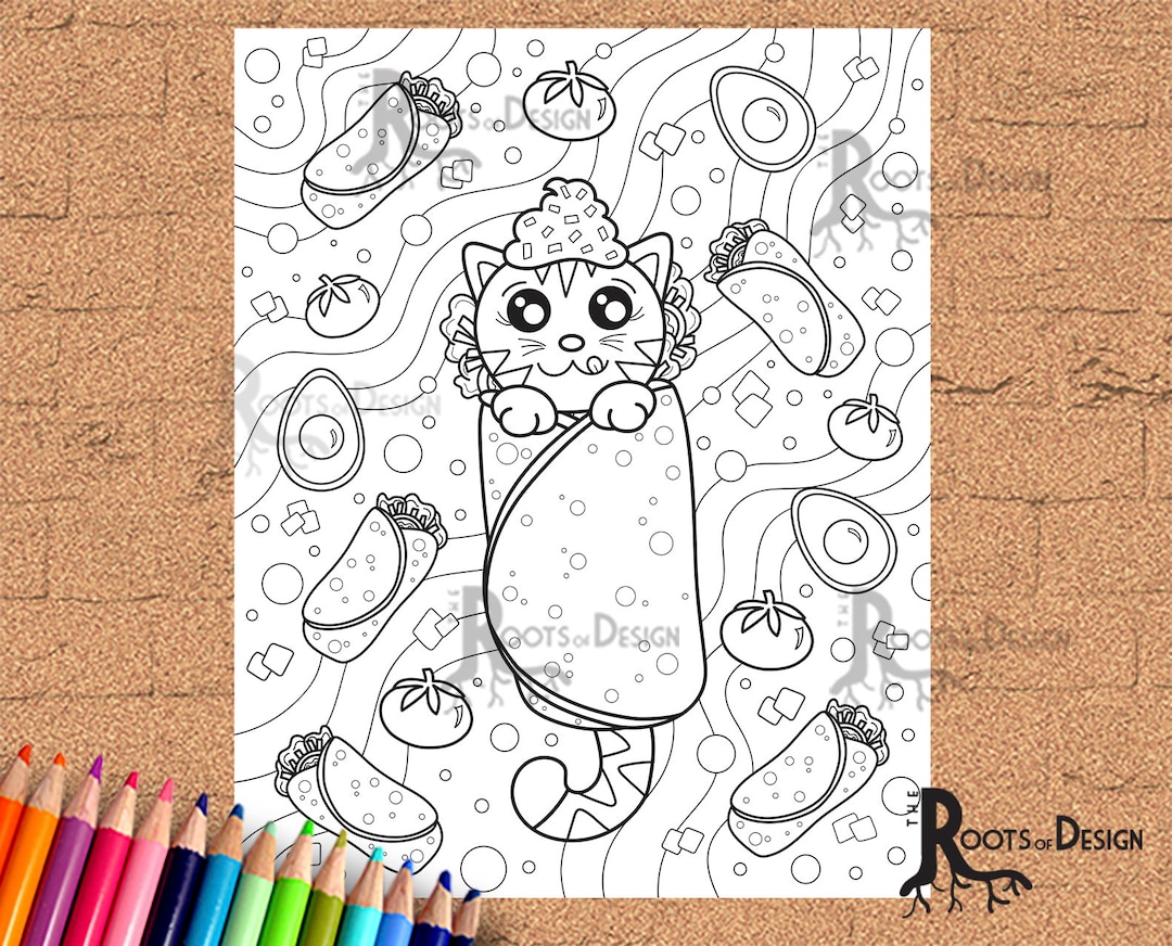 INSTANT DOWNLOAD Coloring Purrito- Burrito Cat Art Coloring Page/ Print ...