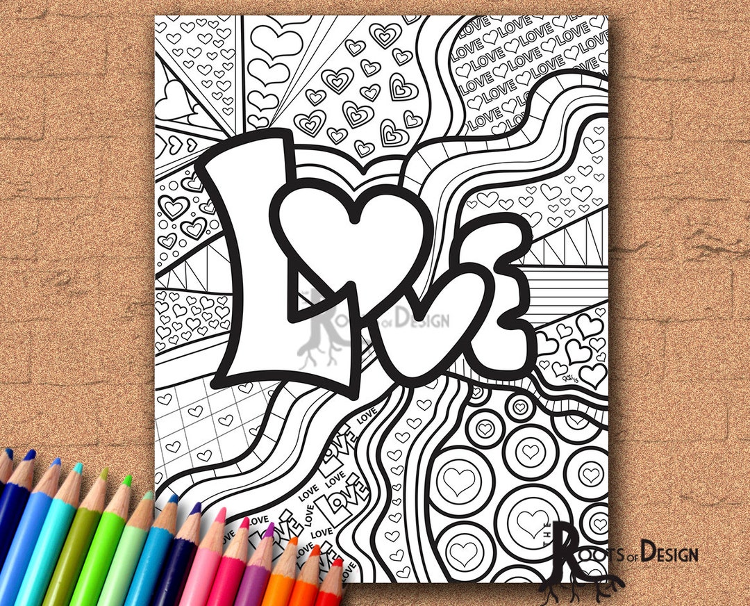 INSTANT DOWNLOAD Coloring Page - Love Word Art Print Zentangle Inspired ...