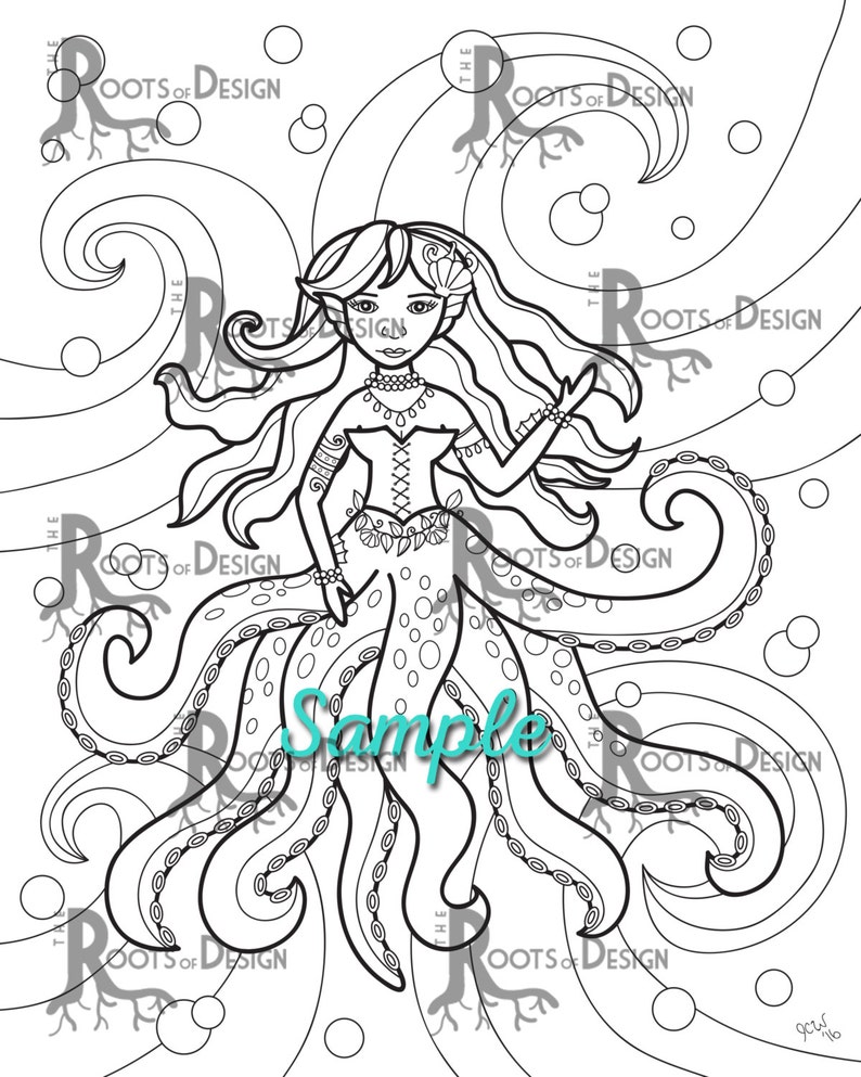INSTANT DOWNLOAD Coloring Page - Octopus Lady Print, Doodle Art ...