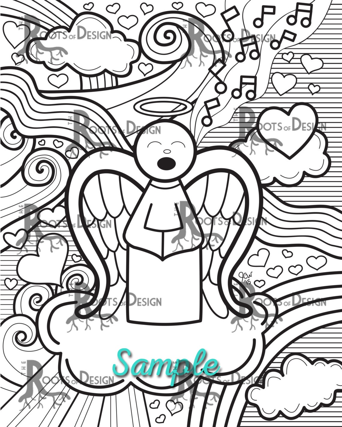 INSTANT DOWNLOAD Coloring Page Angel Doodle Coloring Print | Etsy