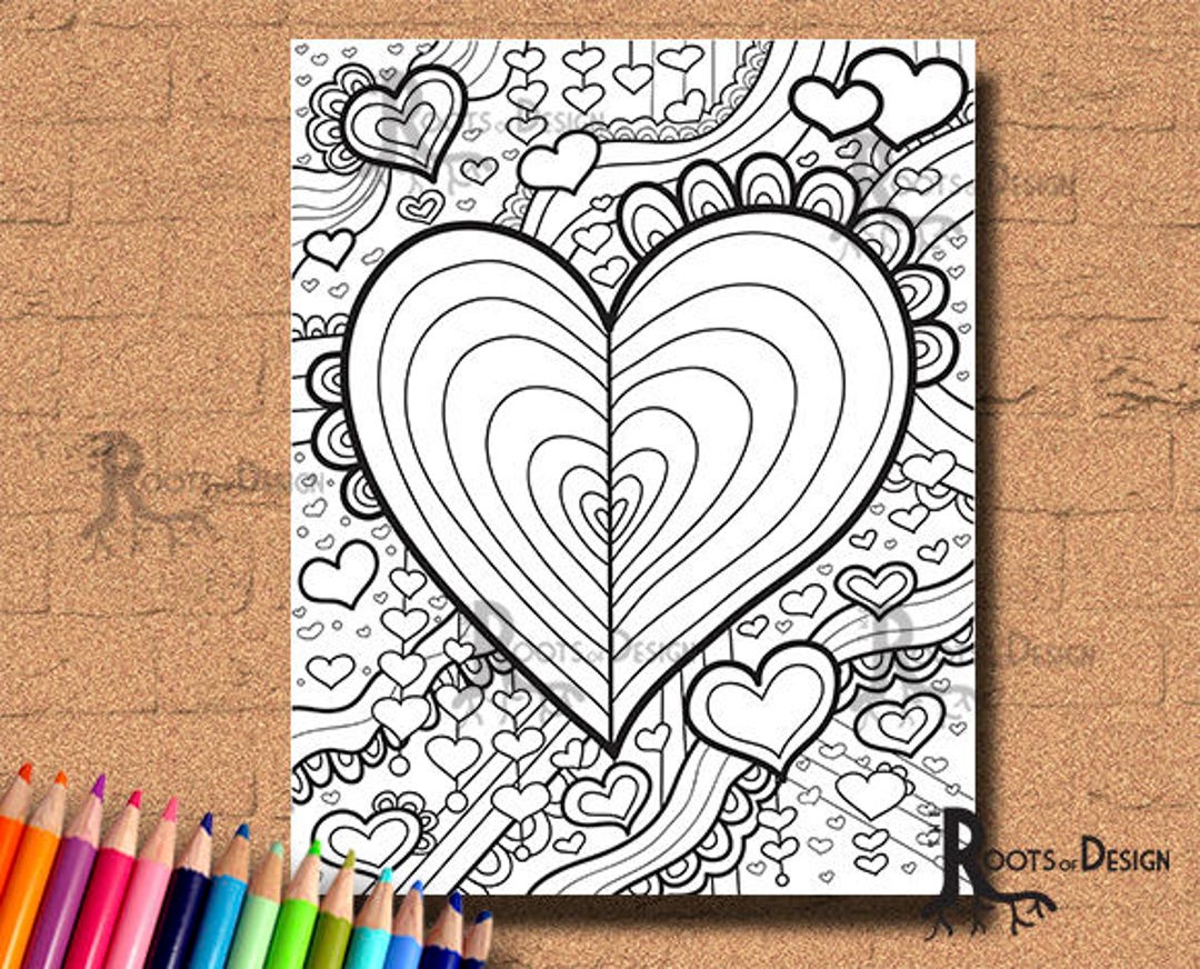 INSTANT DOWNLOAD Coloring Page - Lots of Hearts Valentine Art Print ...