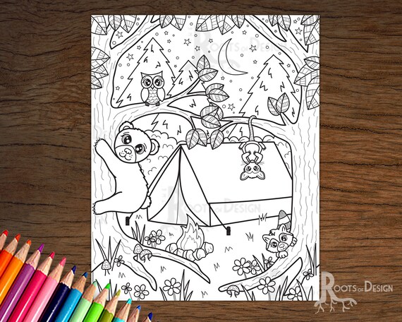 INSTANT DOWNLOAD Coloring Page Summer Camping With Forest - Etsy