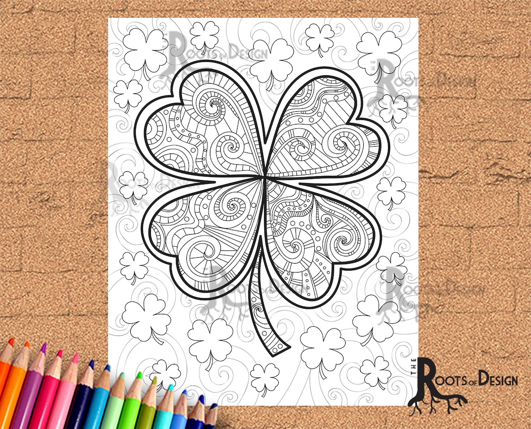 INSTANT DOWNLOAD Coloring Page - Shamrock / Clover Print 5 Zentangle ...