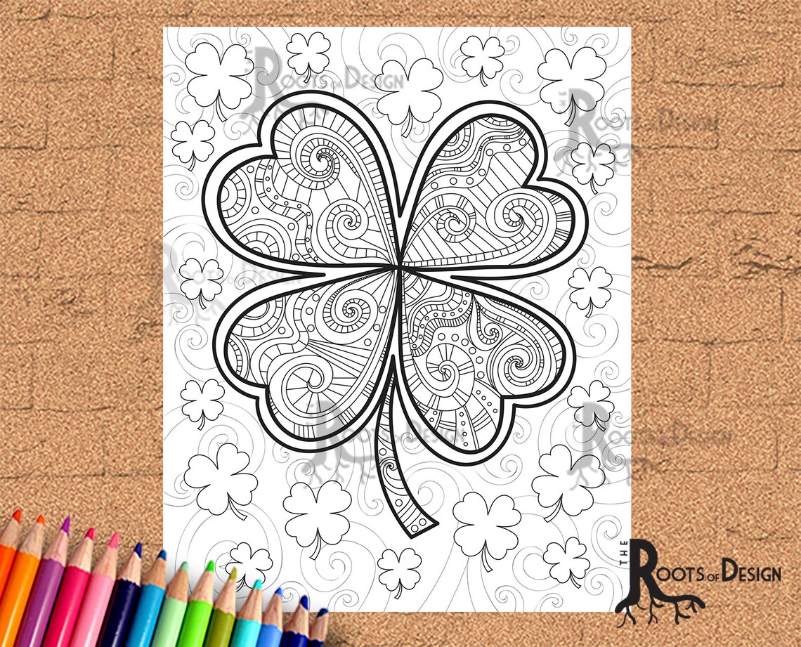 INSTANT DOWNLOAD Coloring Page - Shamrock / Clover Print 5 Zentangle ...