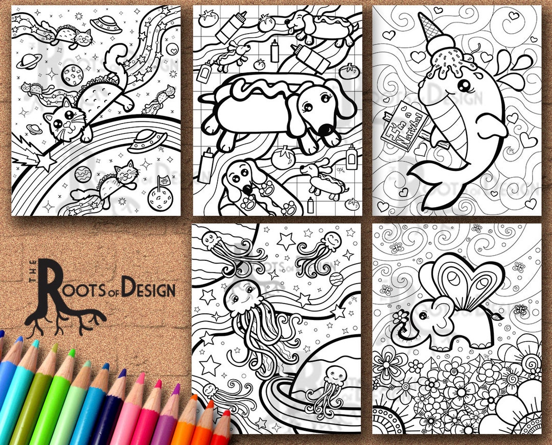 Instant Download- Whimsical Fun Coloring Bundle - Coloring Page or ...