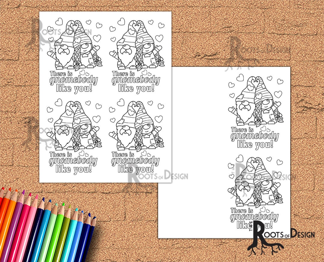 Instant Download Cute Couple Gnome Valentine Card for Coloring, Great ...