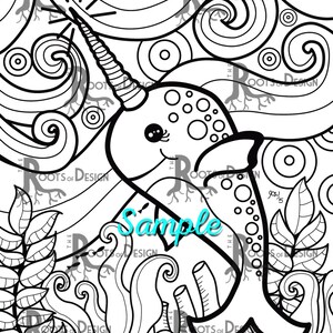 INSTANT DOWNLOAD Coloring Page - Narwhal Zentangle Inspired, Doodle Art ...