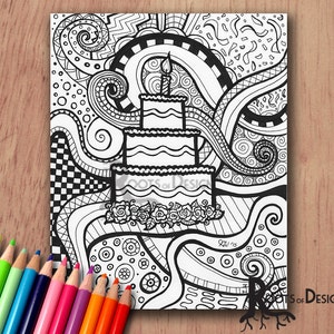 Instant Download- Coloring Page / Art Print Zentangle Inspired Birthday ...