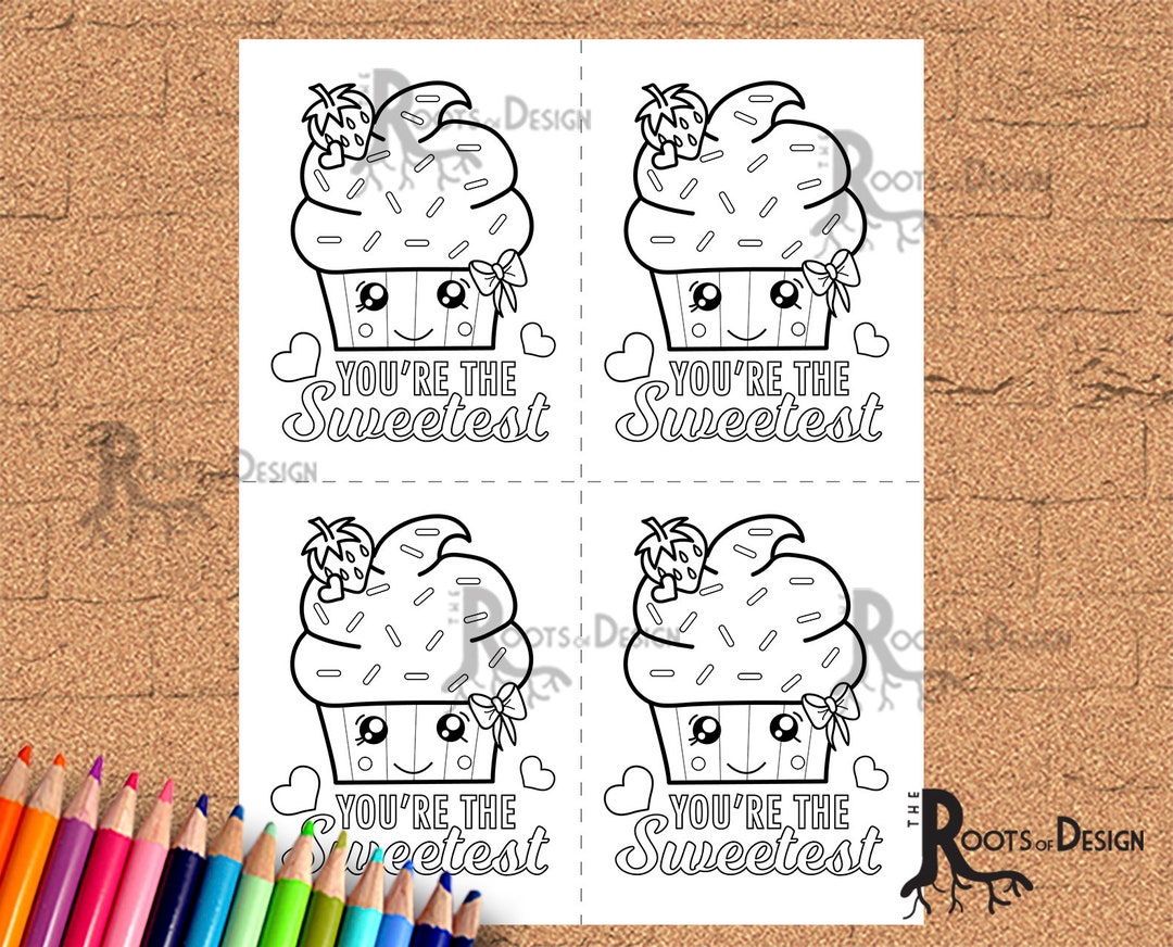 Instant Download- Cute Cupcake Valentine Card for Coloring, Great for ...