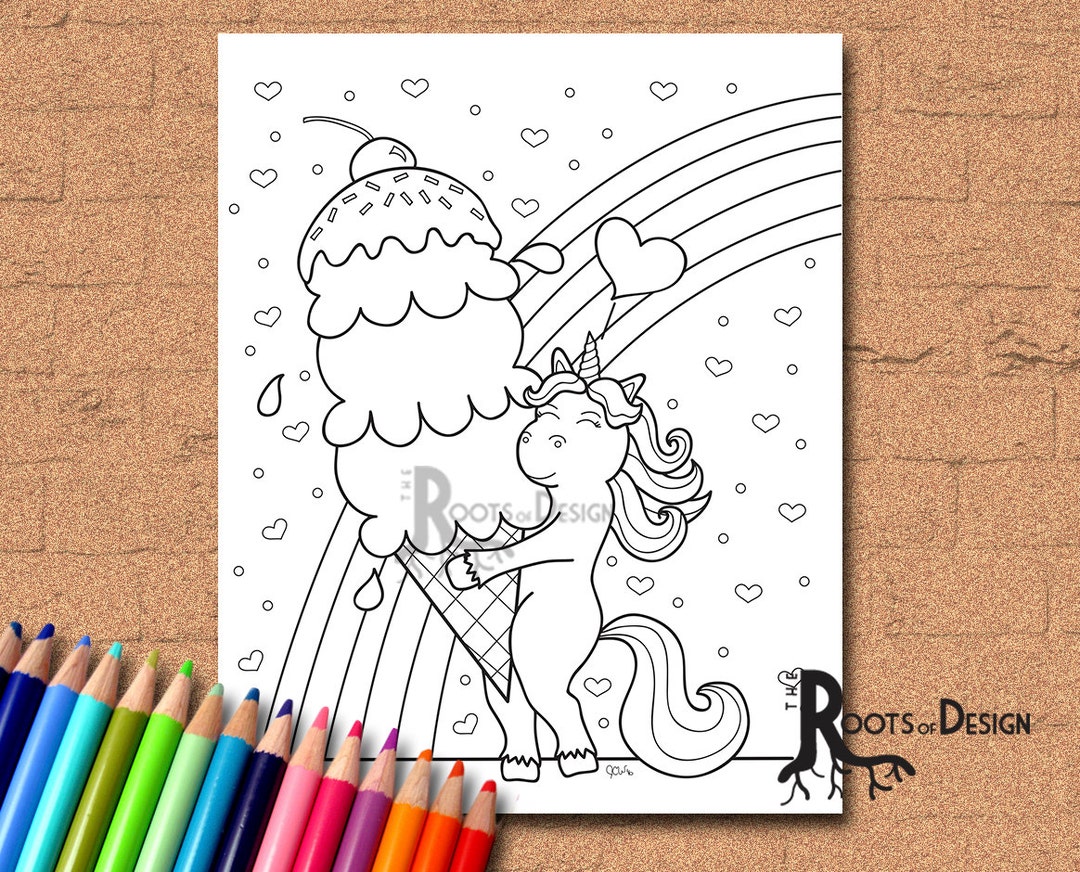 INSTANT DOWNLOAD Coloring Page - an Unicorn and It's Ice Cream Art ...