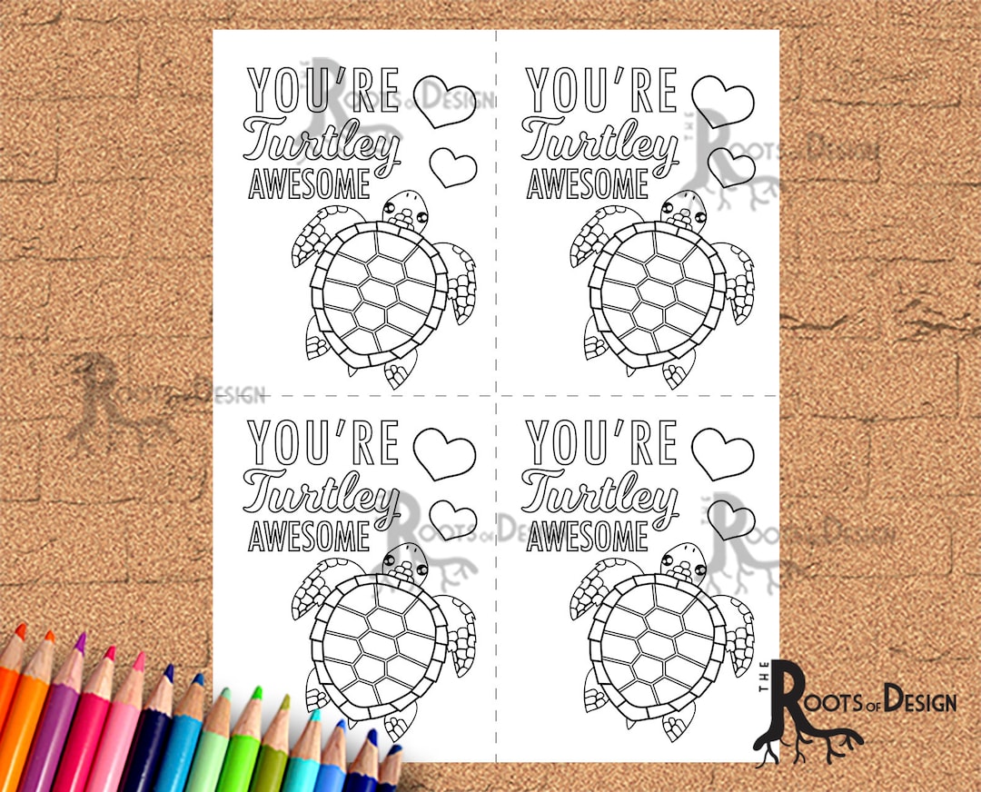 Instant Download- Cute Turtle Valentine Card for Coloring, Great for ...