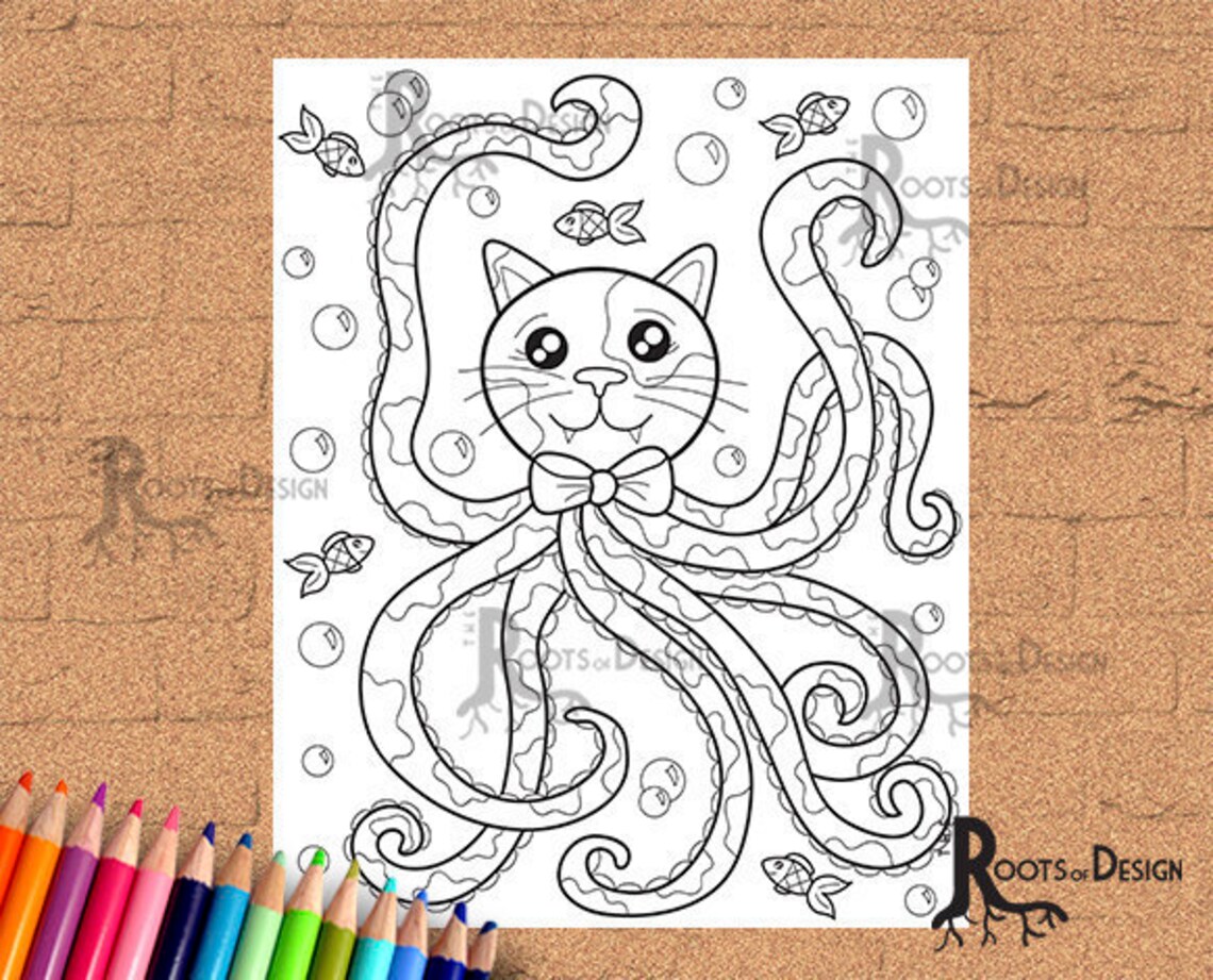INSTANT DOWNLOAD Coloring Page - Cat-a-pus Coloring-cat Octopus ...