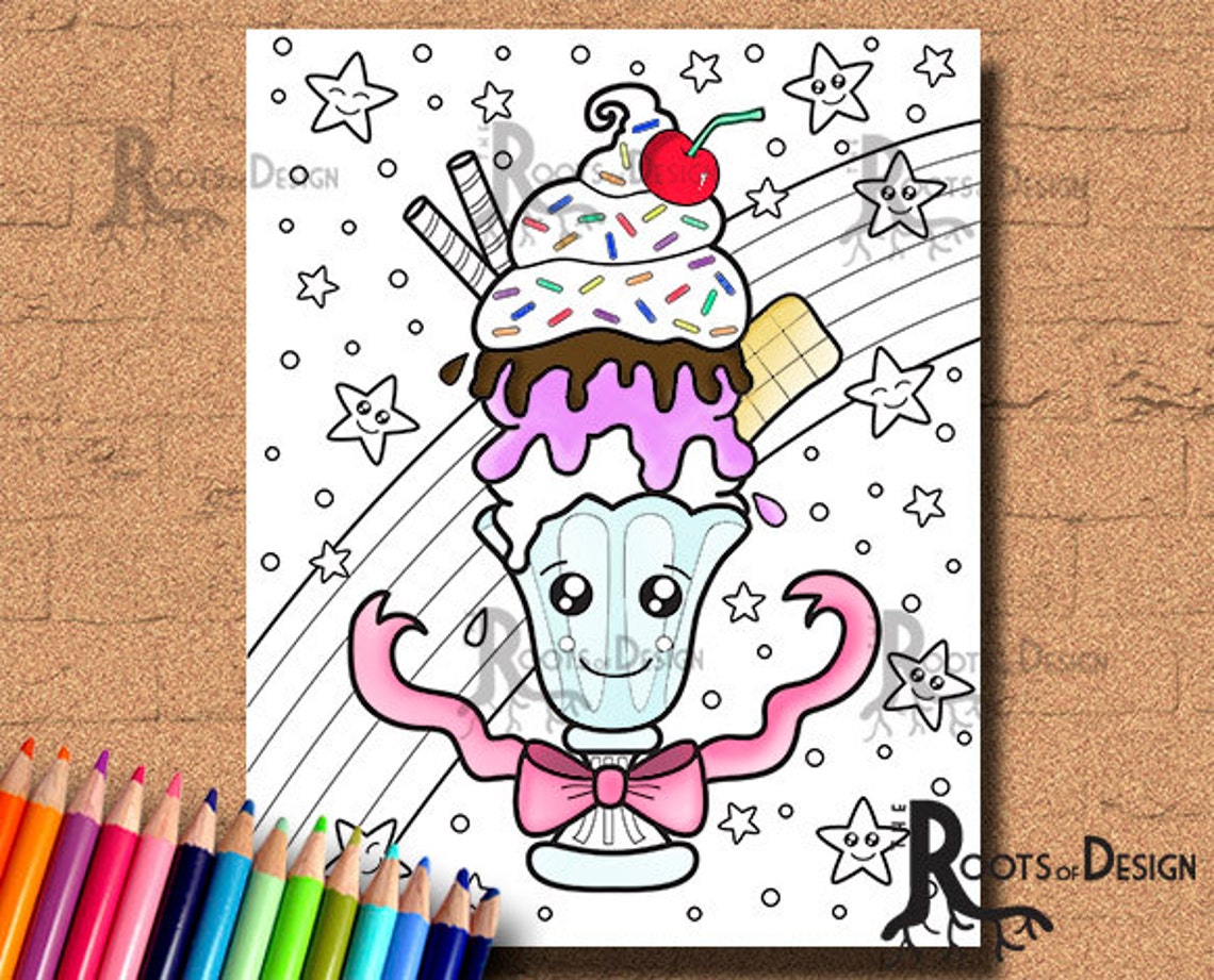 INSTANT DOWNLOAD Coloring Sundae Art Coloring Page Print - Etsy