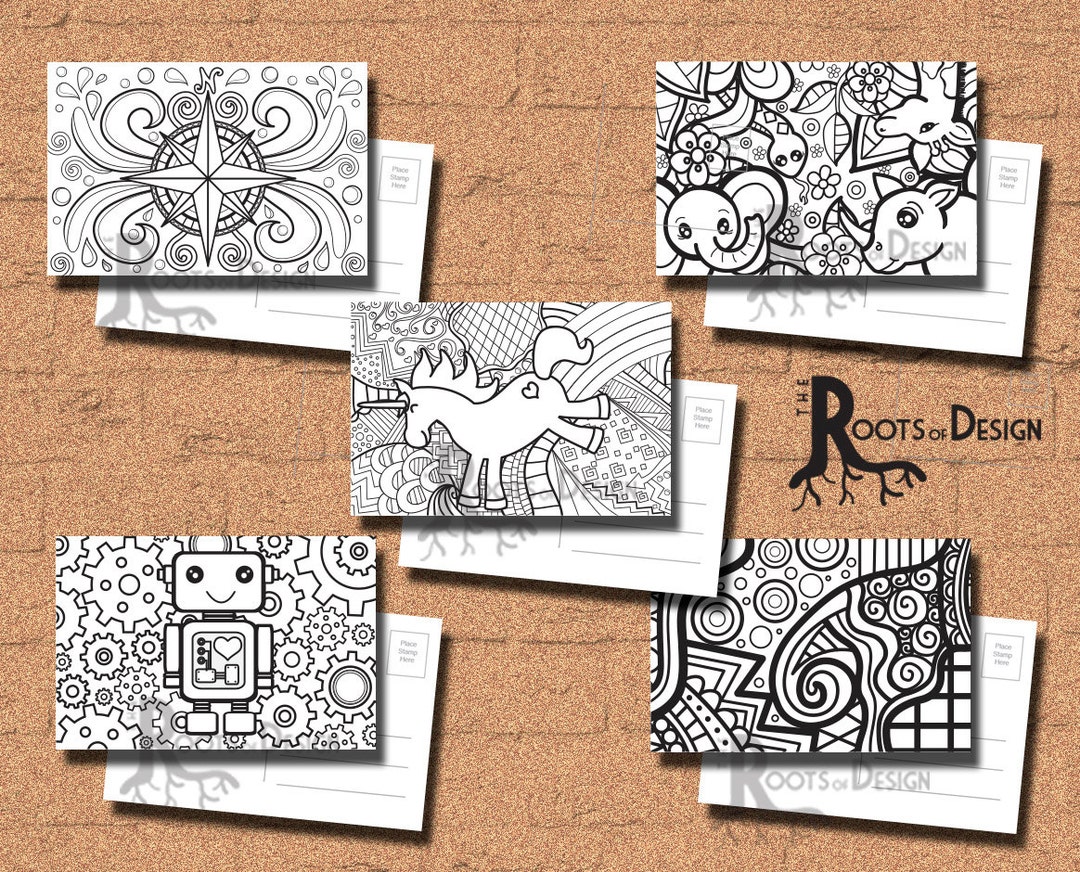 INSTANT DOWNLOAD Coloring Postcard Bundle 2 - Color Your Own Fun ...