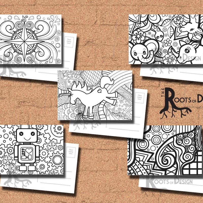 Coloring Postcards - Etsy