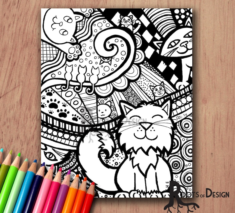 INSTANT DOWNLOAD Coloring Page Cat Art Print Zentangle - Etsy