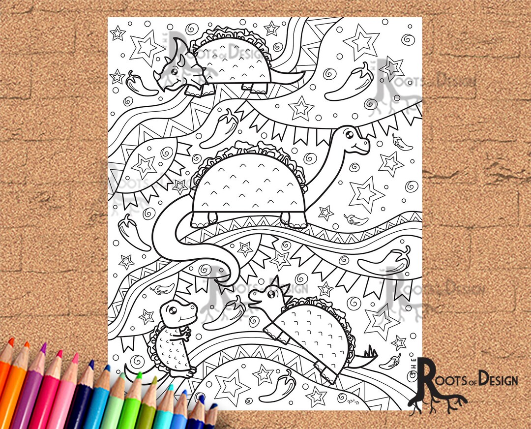 INSTANT DOWNLOAD Cute Tacosaurus Page Print, Doodle Art, Printable ...