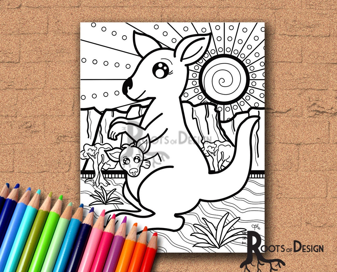 INSTANT DOWNLOAD Coloring Page -kangaroo Coloring Print, Doodle Art ...