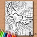 INSTANT DOWNLOAD Coloring Page Flying Heart Wings Coloring Print ...