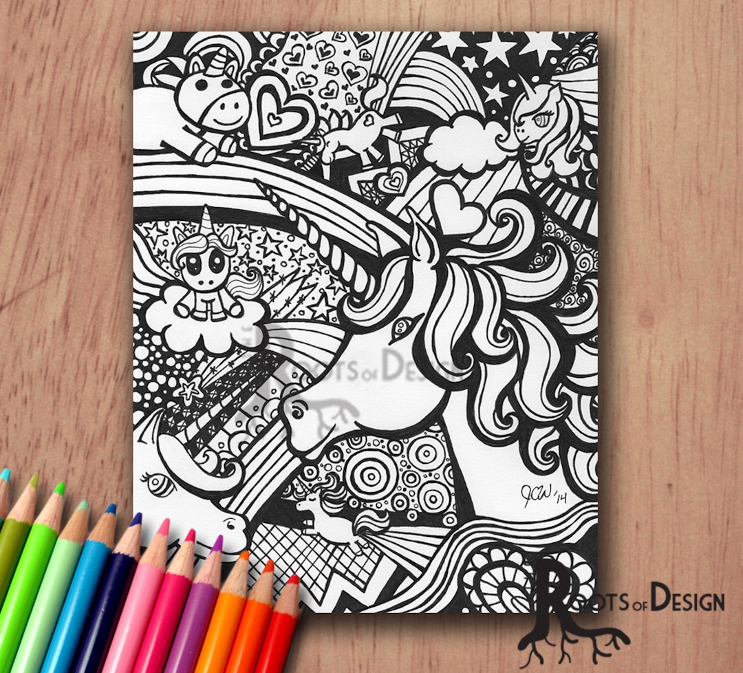 INSTANT DOWNLOAD Coloring Page - Unicorn Art Print Zentangle Inspired ...