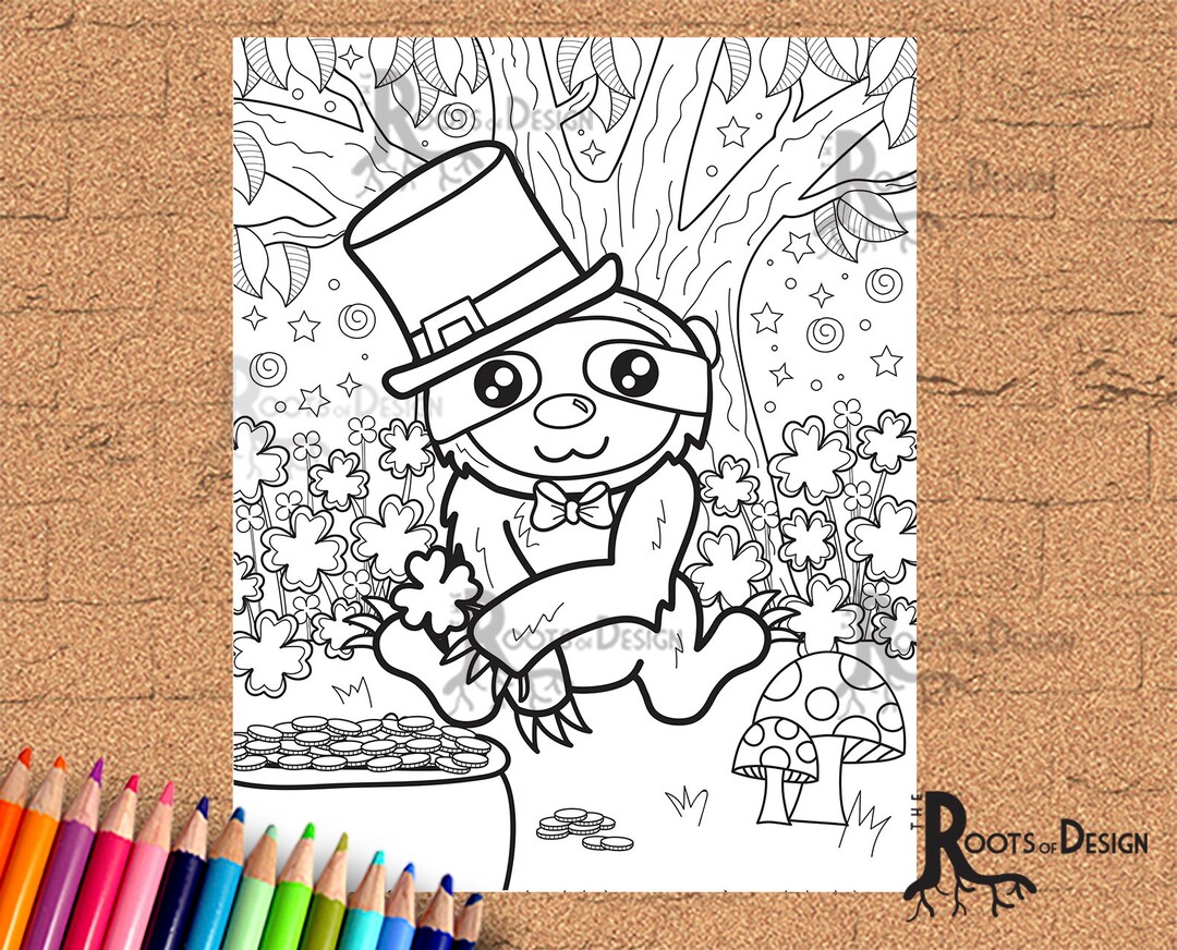 INSTANT DOWNLOAD Coloring Page - St Patrick's Day Sloth Inspired ...