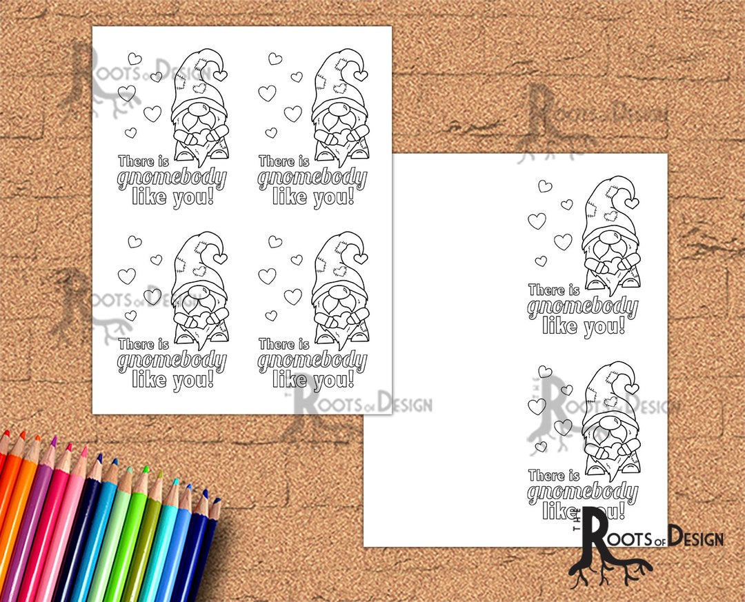 Instant Download- Cute Gnome Valentine Card for Coloring, Great for the ...