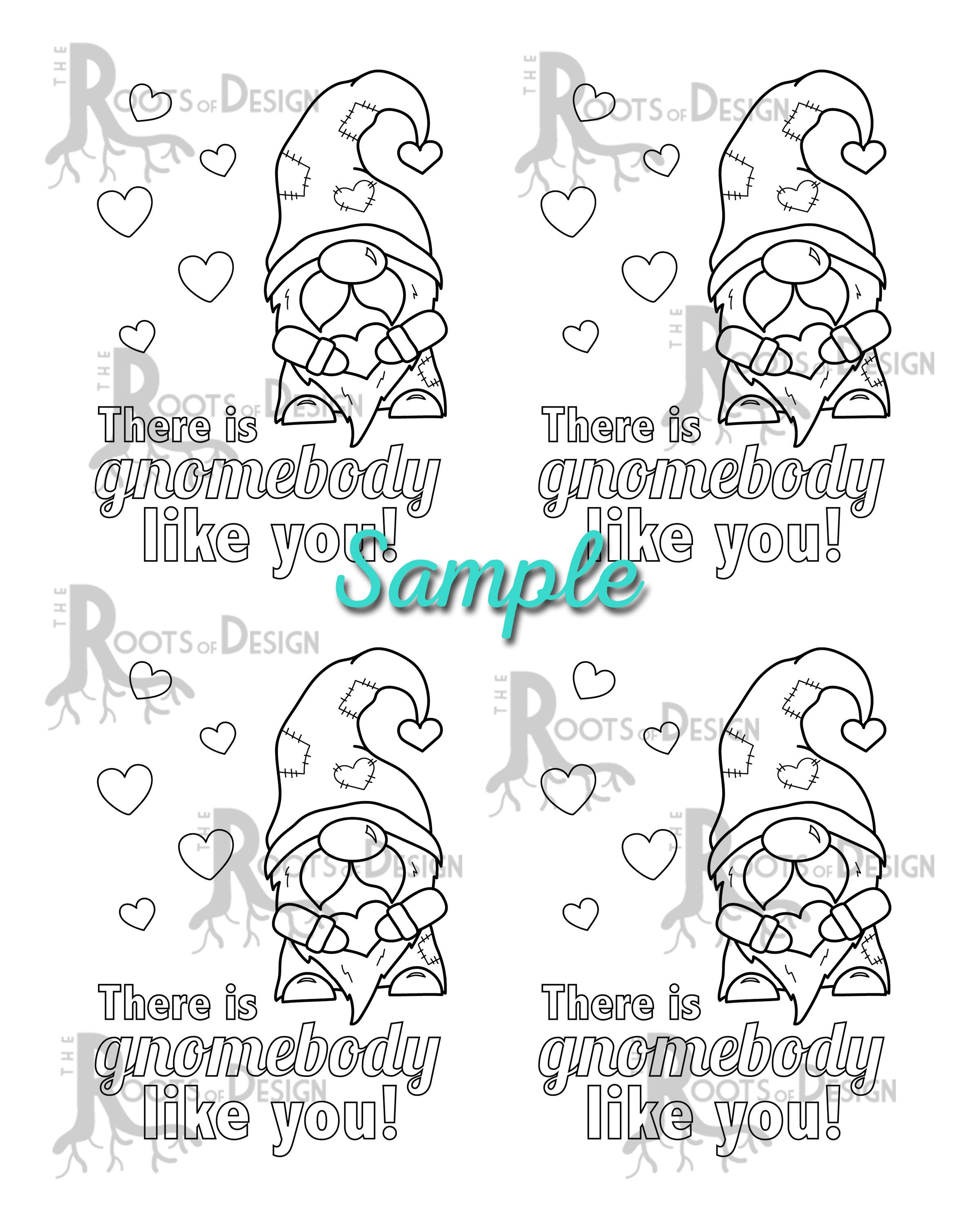 Instant Download- Cute Gnome Valentine Card Bundle for Coloring, Great ...