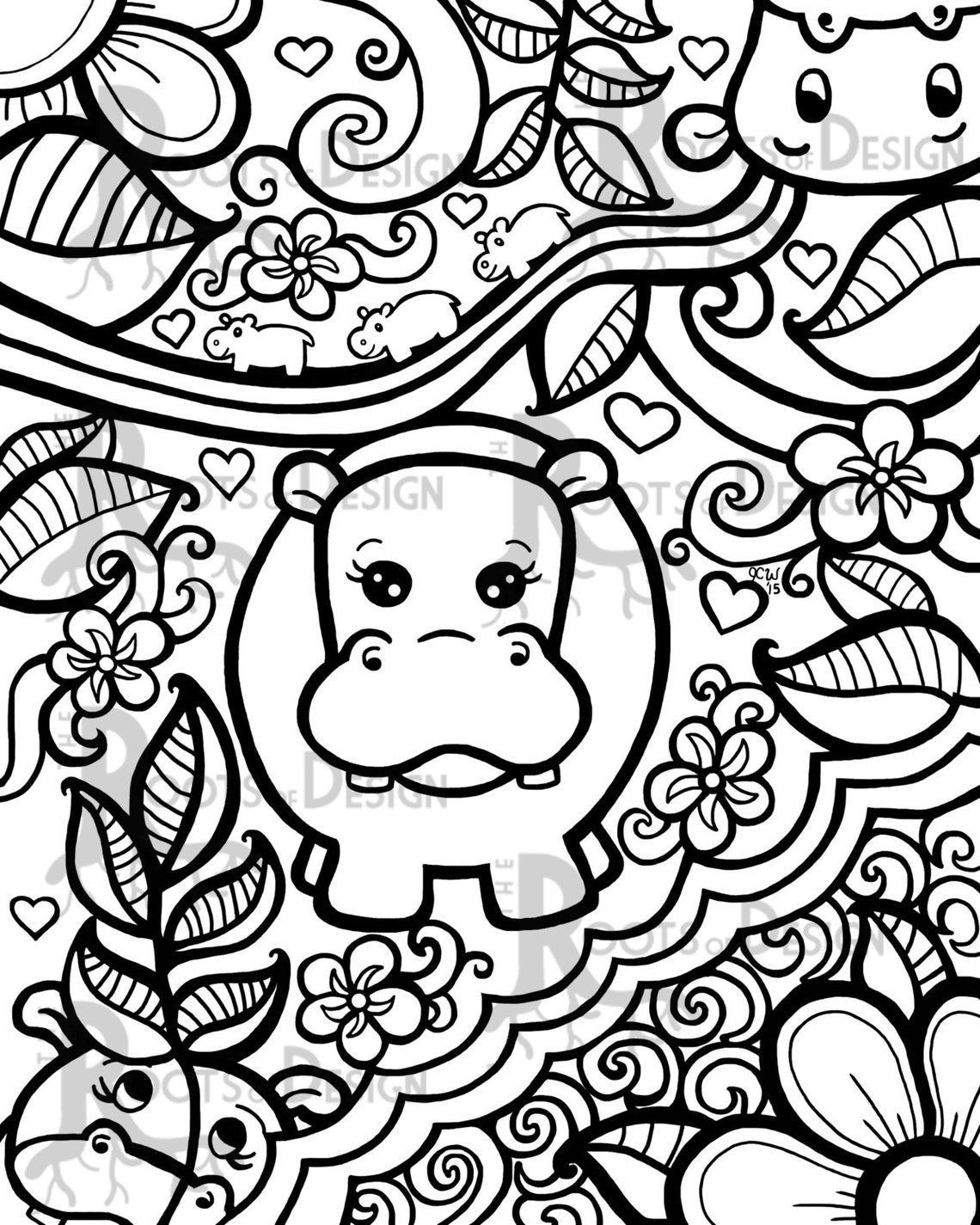 INSTANT DOWNLOAD Coloring Page Hippo Art Print Zentangle | Etsy