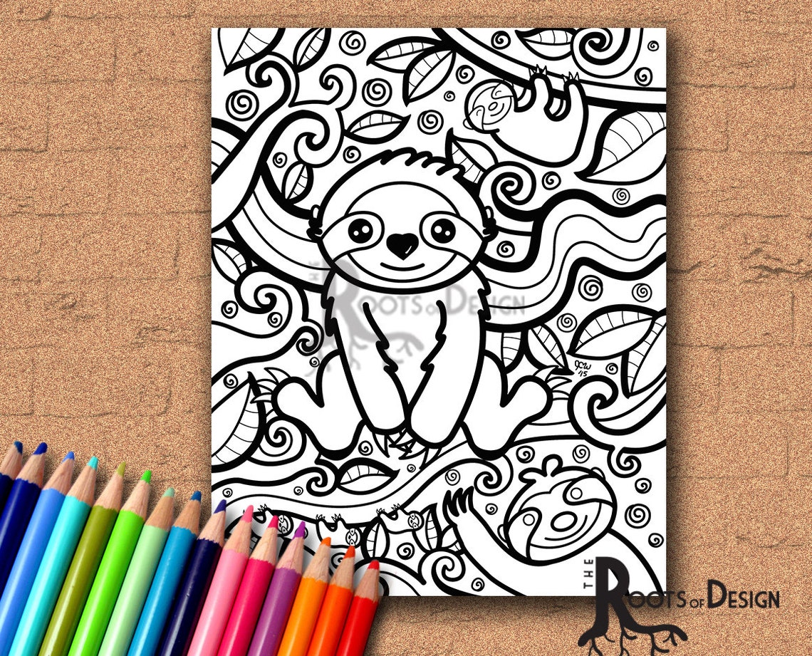 INSTANT DOWNLOAD Coloring Page Sloth Art Coloring Print - Etsy