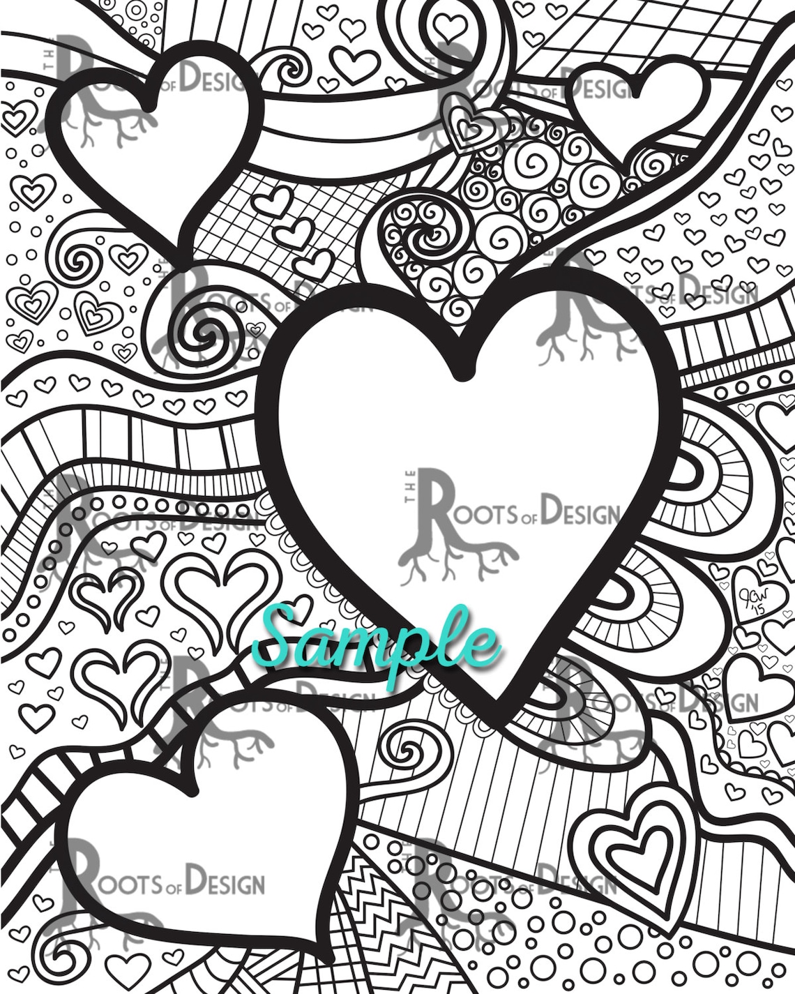 INSTANT DOWNLOAD Coloring Page - Lots of Hearts Print Zentangle ...