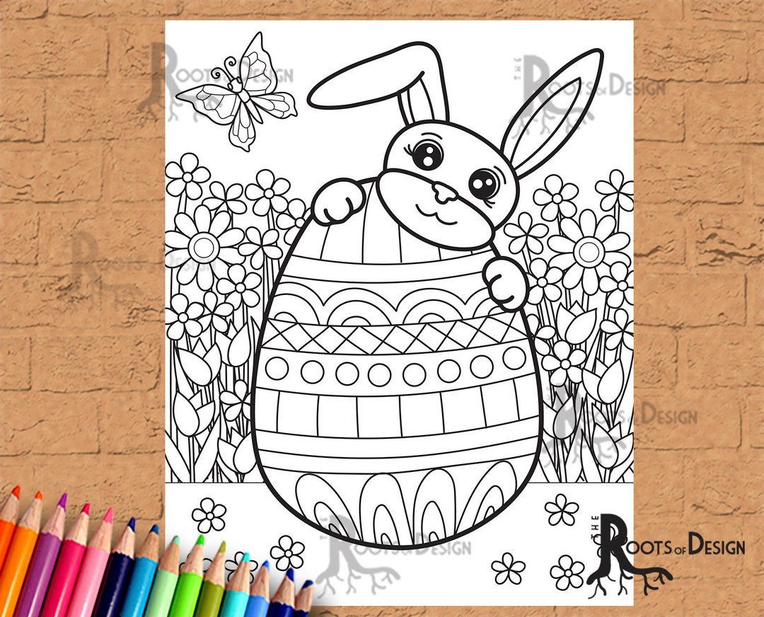 INSTANT DOWNLOAD Coloring Page - Bunny With Easter Egg Inspired, Doodle ...