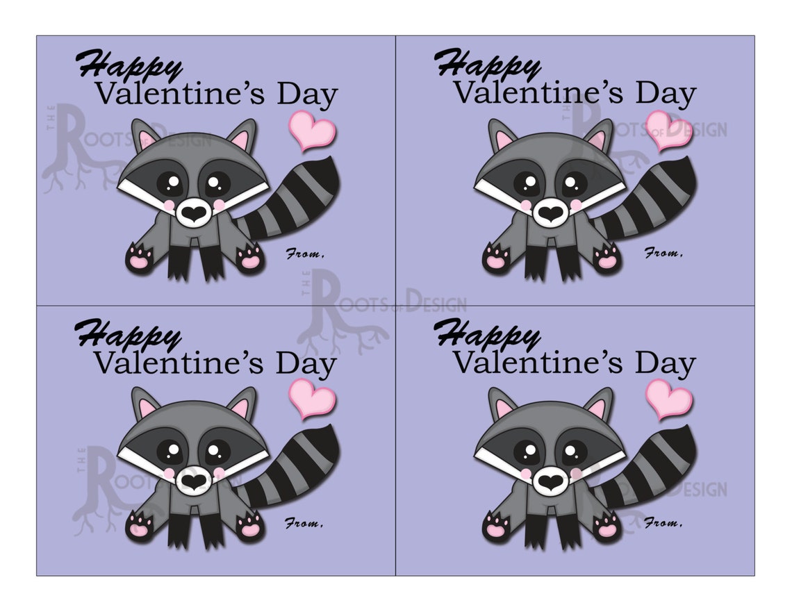 Instant Download Cute Raccoon Valentine Classroom Cards | Etsy