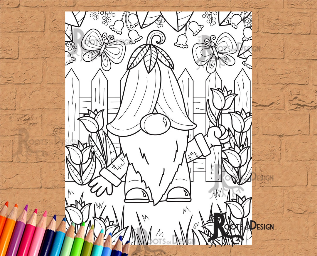 INSTANT DOWNLOAD Coloring Page - Flower Gnome Bundle Print, Doodle Art ...