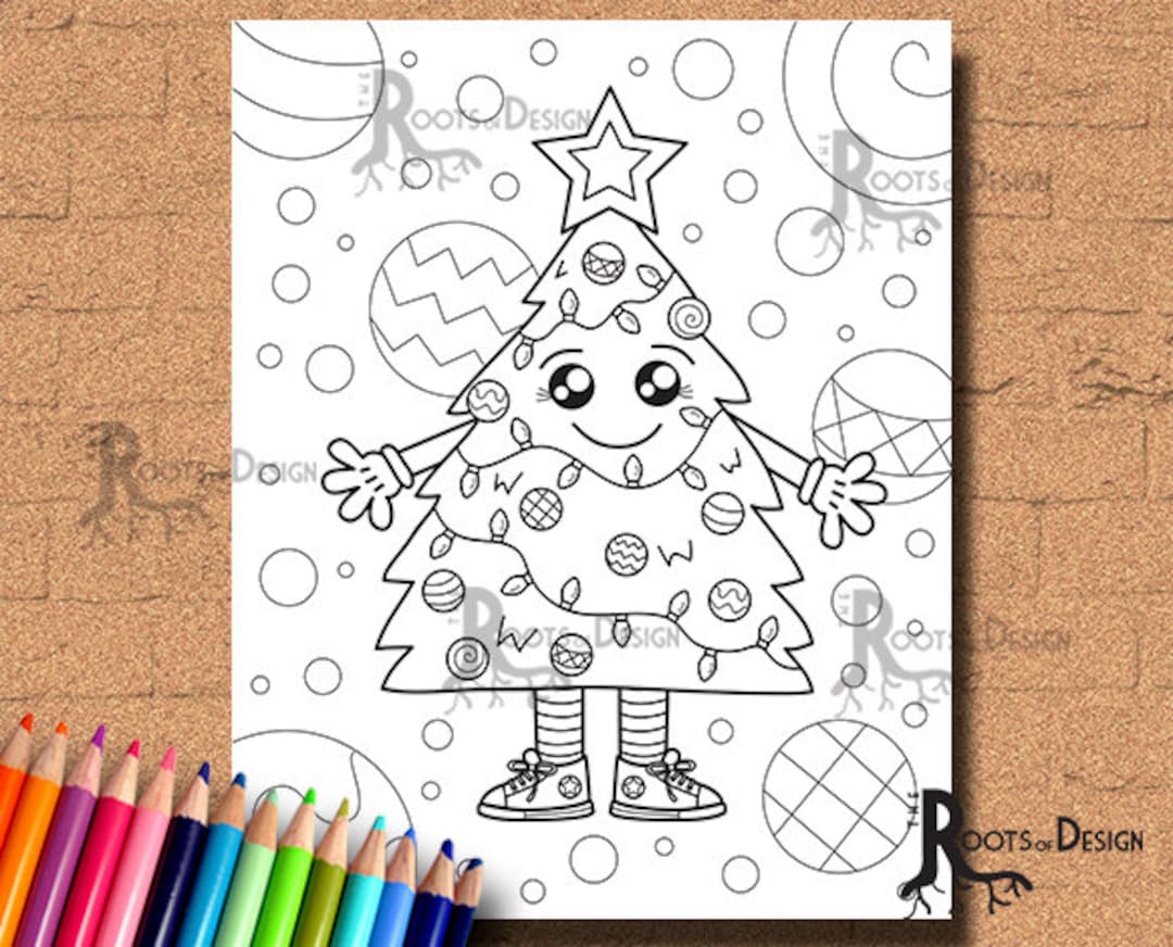 INSTANT DOWNLOAD Cute Chibi Christmas Tree Page Print, Doodle Art ...