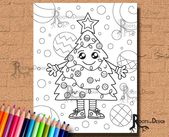 INSTANT DOWNLOAD Cute Chibi Christmas Tree Page Print Doodle - Etsy UK