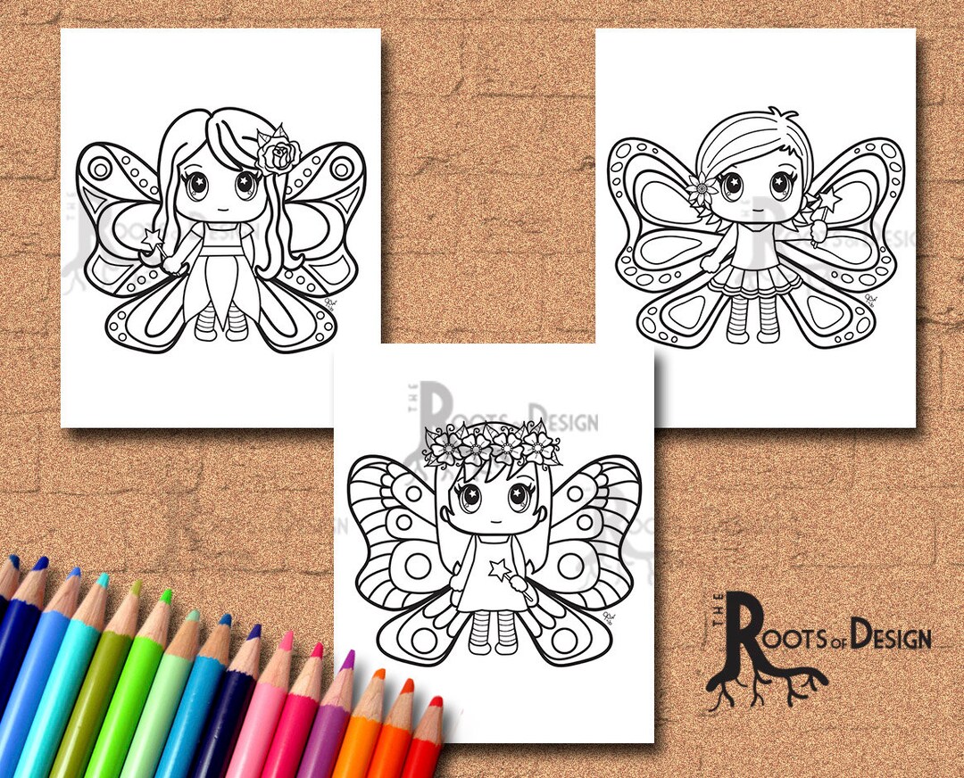 Instant Download- Chibi Fairy Coloring Page Bundle - Coloring Page or ...
