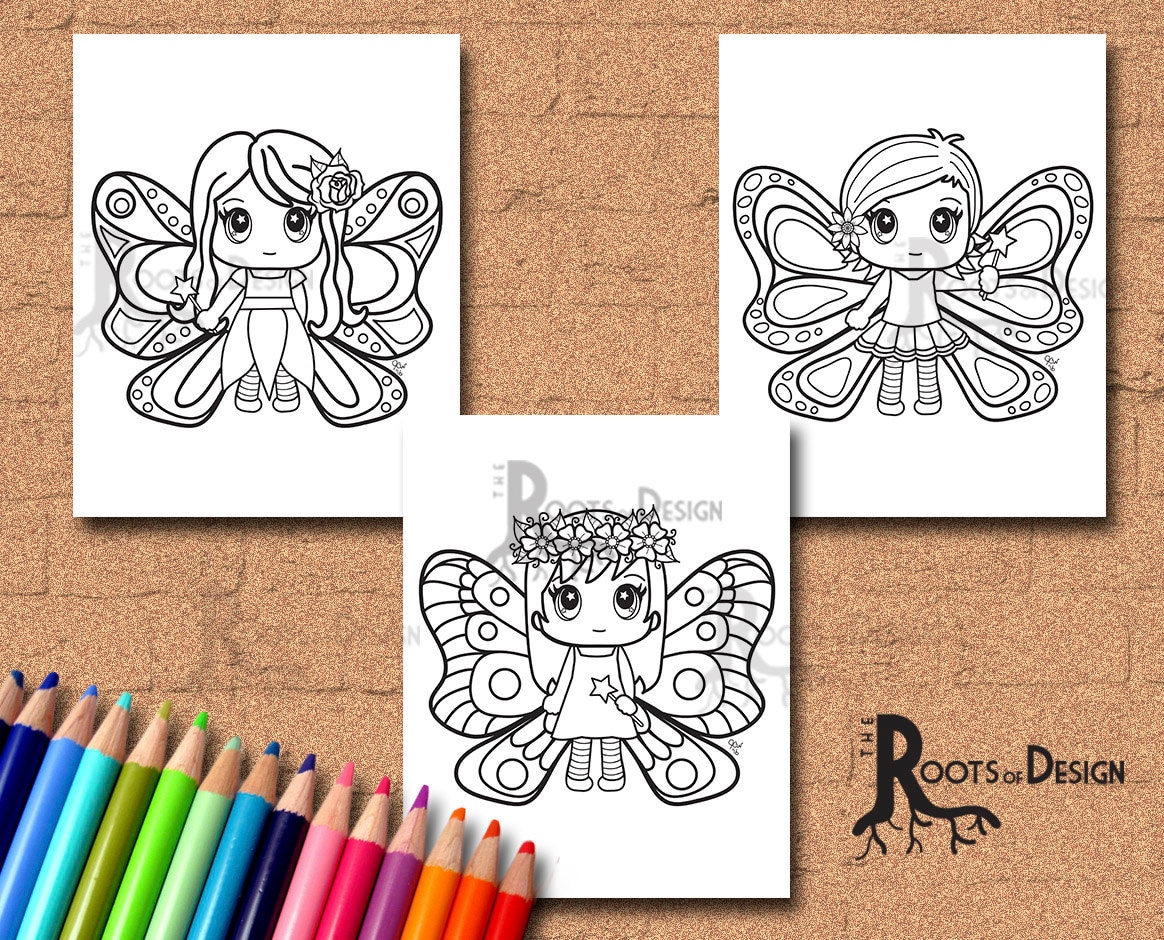 Instant Download Chibi Fairy Coloring page bundle Coloring | Etsy
