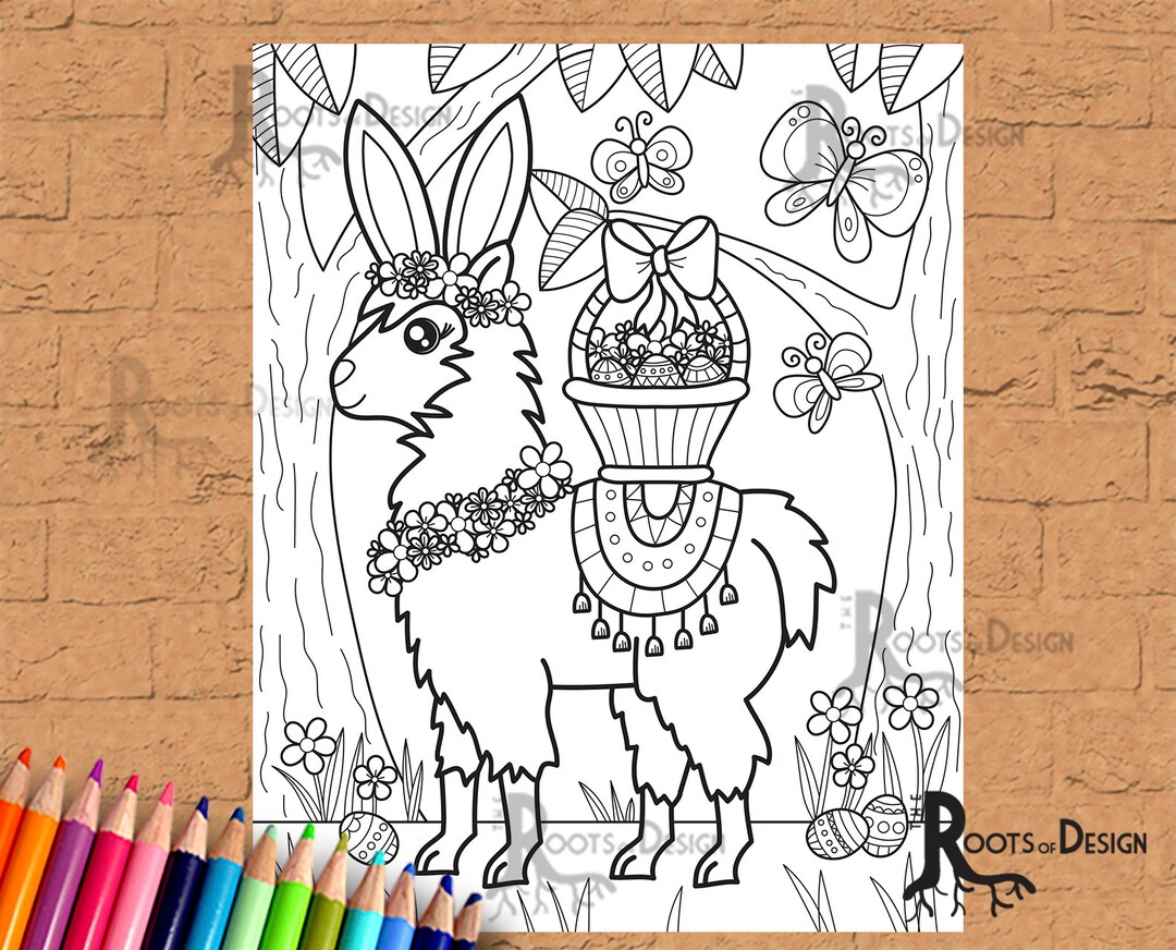 INSTANT DOWNLOAD Coloring Page - Cute Easter Llama Doodle Art ...